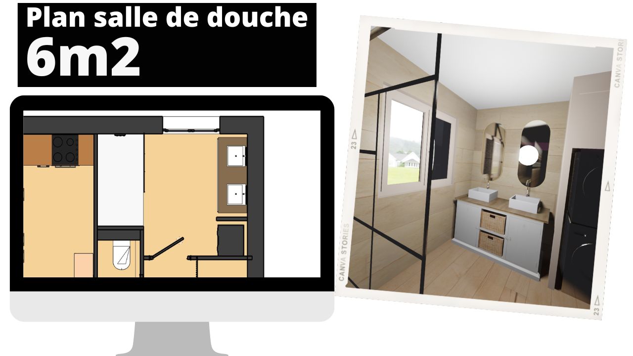 Exemple de plan salle de douche 6m2 - Aménagement salle de bain