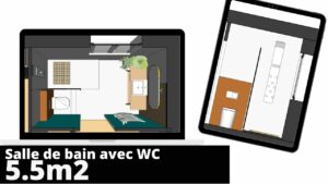 Aménagement salle de bain 5.5 m2 avec WC - Aménagement salle de bain